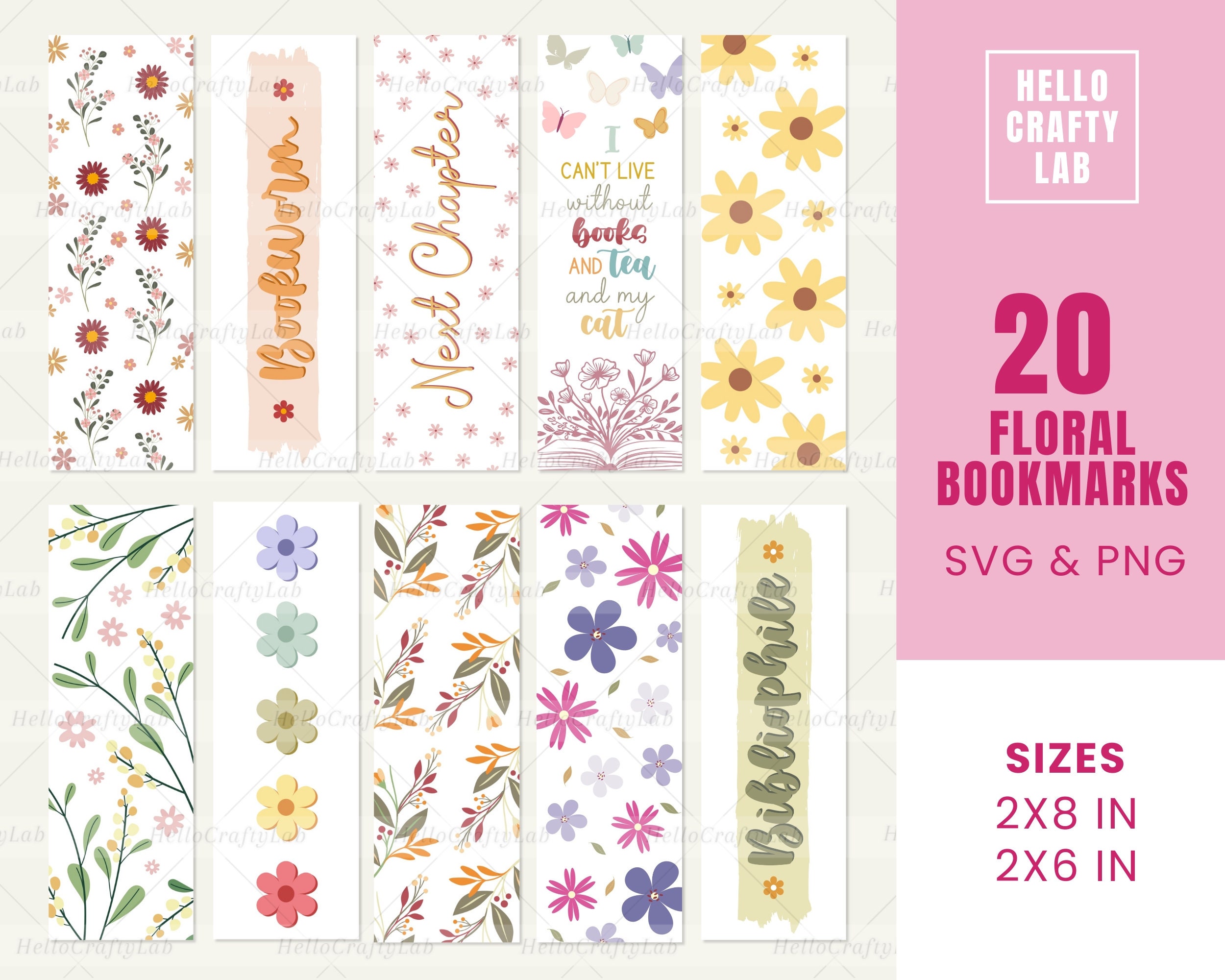 Floral Bookmark, Printable Bookmark, SVG Bundle, Botanical Bookmark SVG ...