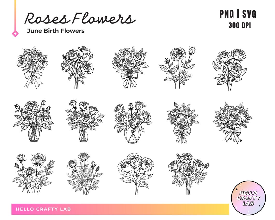 Birth Flowers SVG, Minimalist Floral, Rose Birth Flower, Birth Flower ...