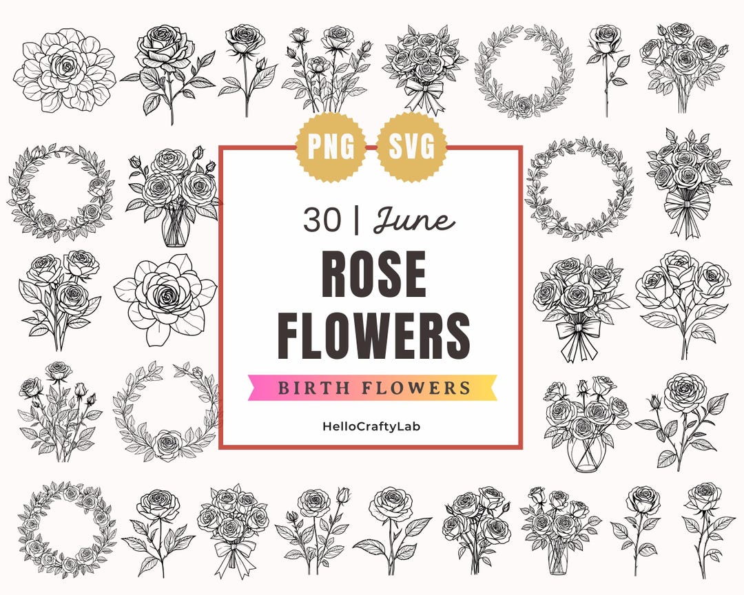 Birth Flowers SVG, Minimalist Floral, Rose Birth Flower, Birth Flower ...