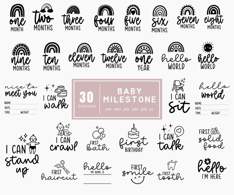 Cute Baby Milestone Rainbow Design Svg, Newborn Svg, Hello World Svg ...