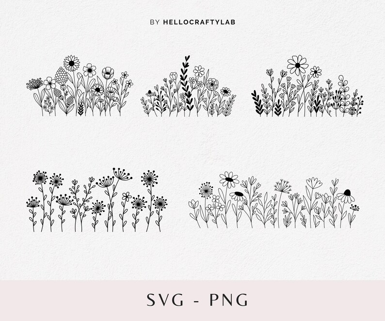 Wildflower lineart SVG paquete Cricut láser grabado floral svg - Etsy ...