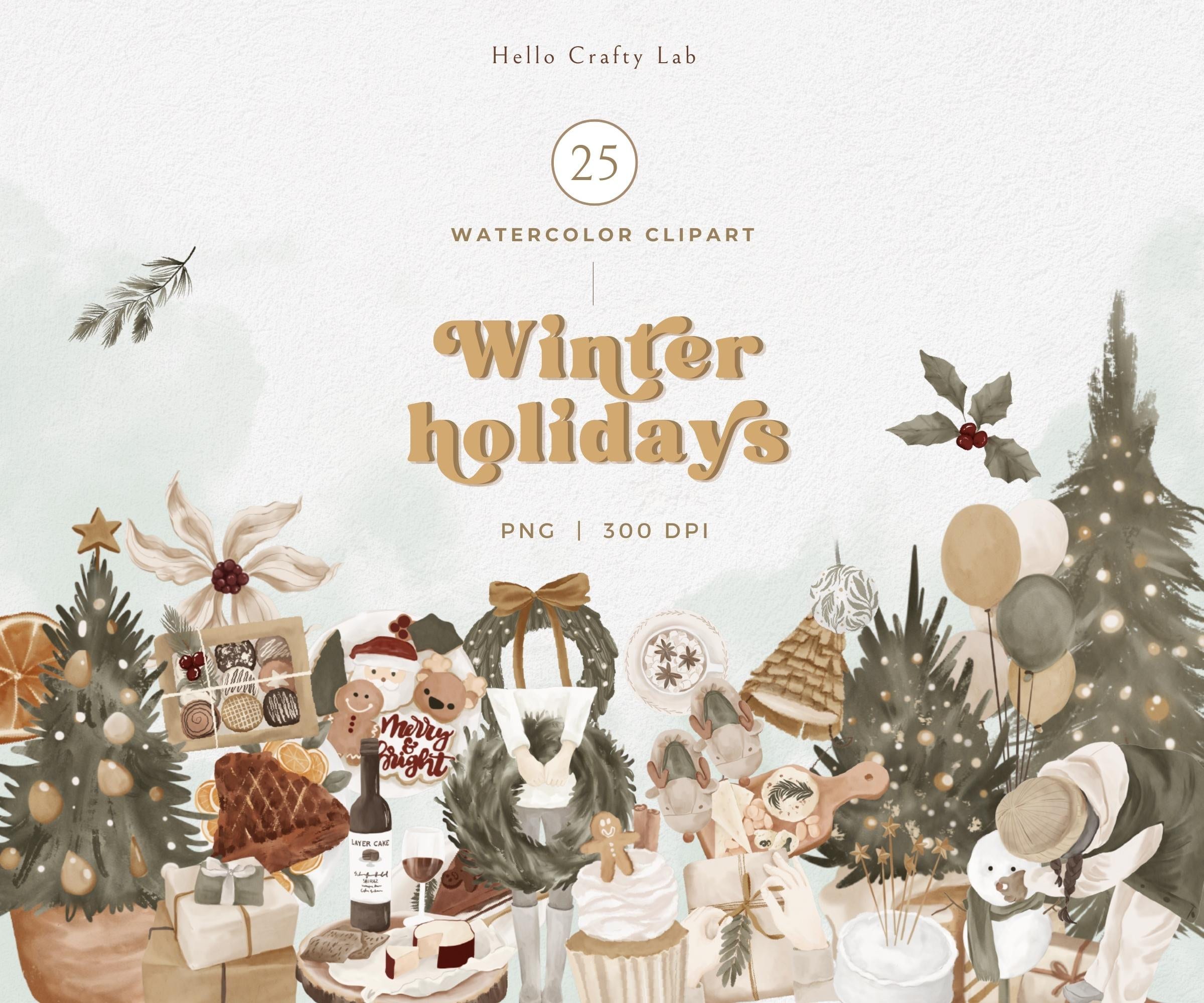 Winter Holiday Watercolor Clipart Winter Aesthetic Christmas Lifestyle ...