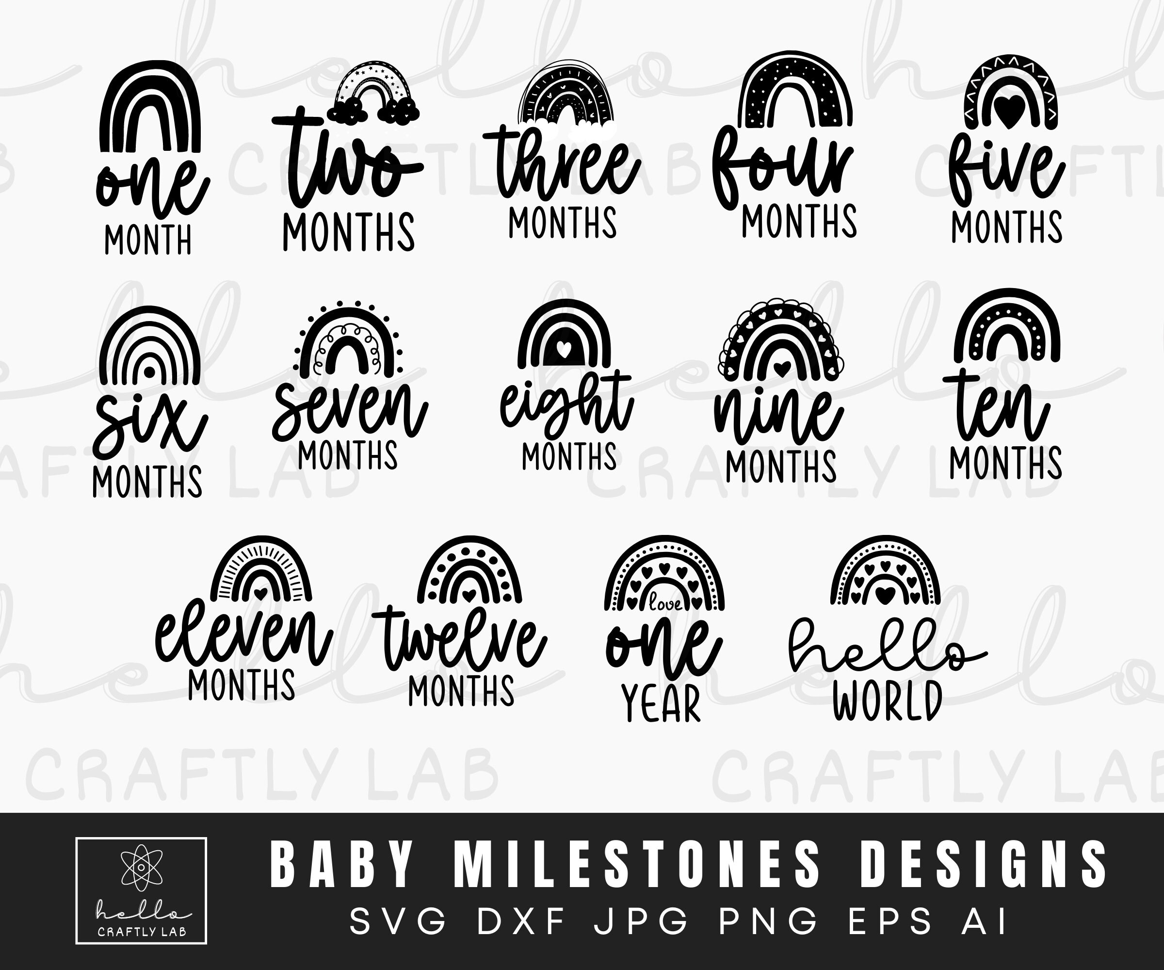 Cute Baby Milestone Rainbow Design Svg, Newborn Svg, Hello World Svg ...