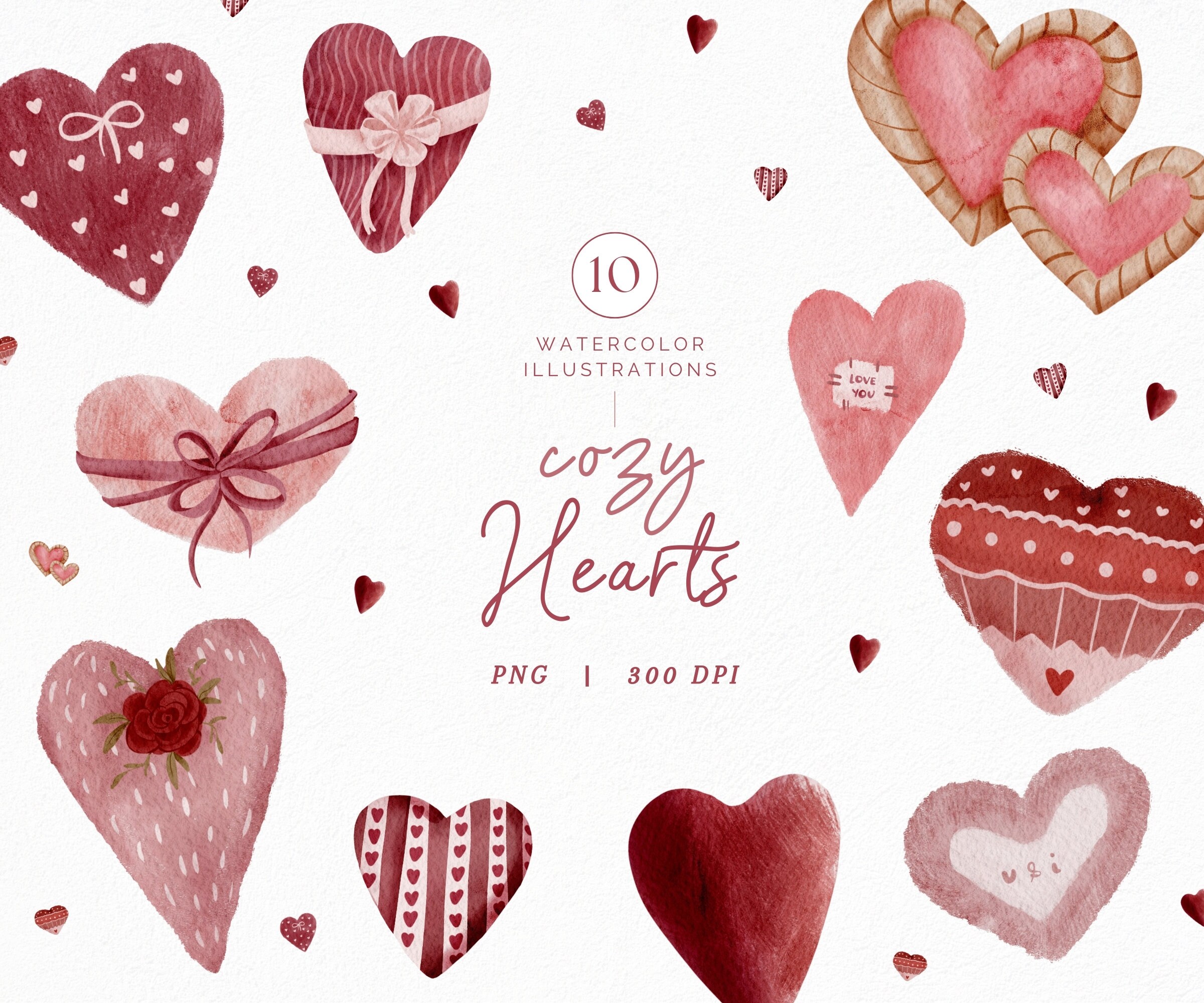 Cozy Hearts Clipart Watercolor Valentine Hearts Sticker Hearts Wedding Clipart Pink Sweet ...