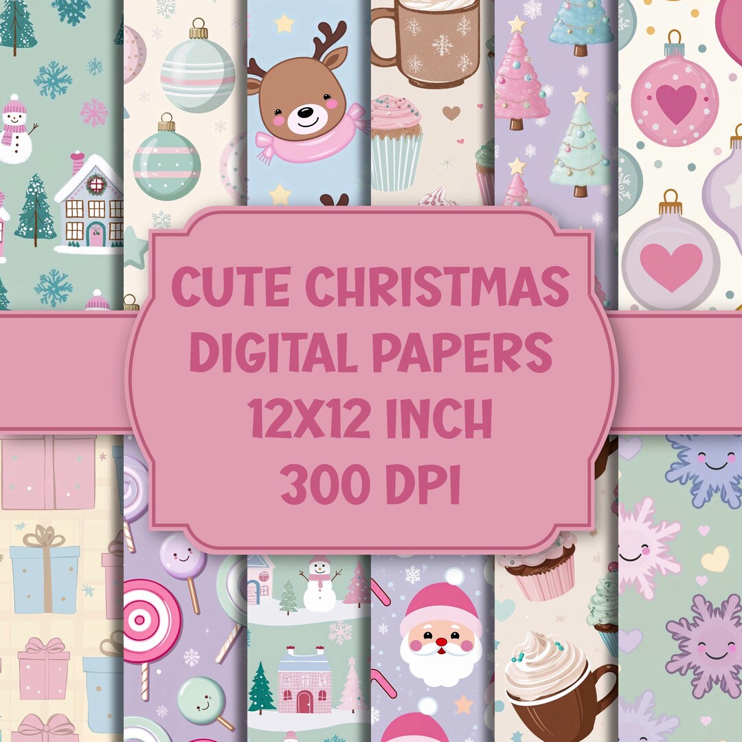 Cute Christmas Digital Paper - 12x12 Inches, 3600x3600 Pixels, 300 DPI ...
