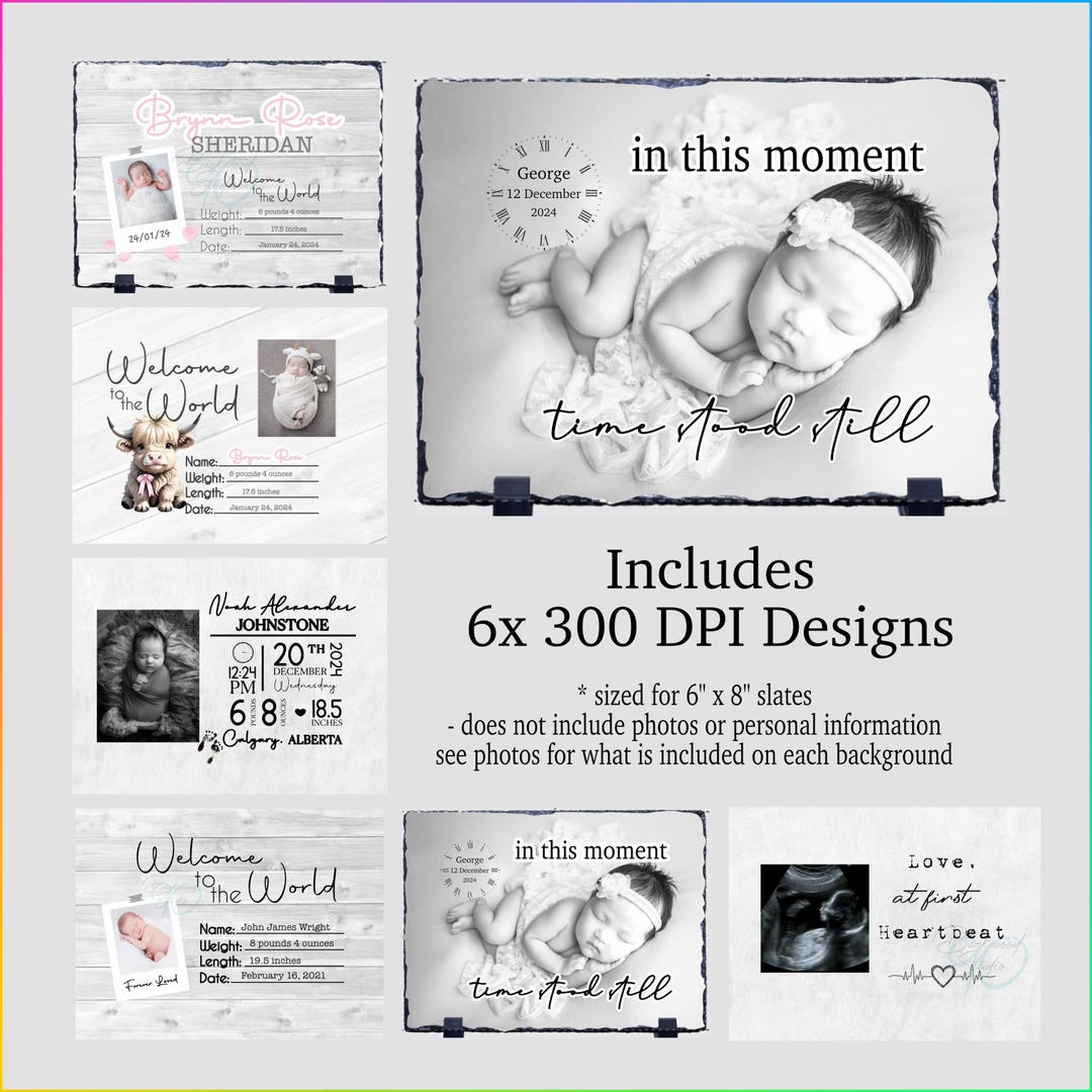 Baby Photo Slate Designs: 6x8" Sublimation PNG Bundle (digital Download ...