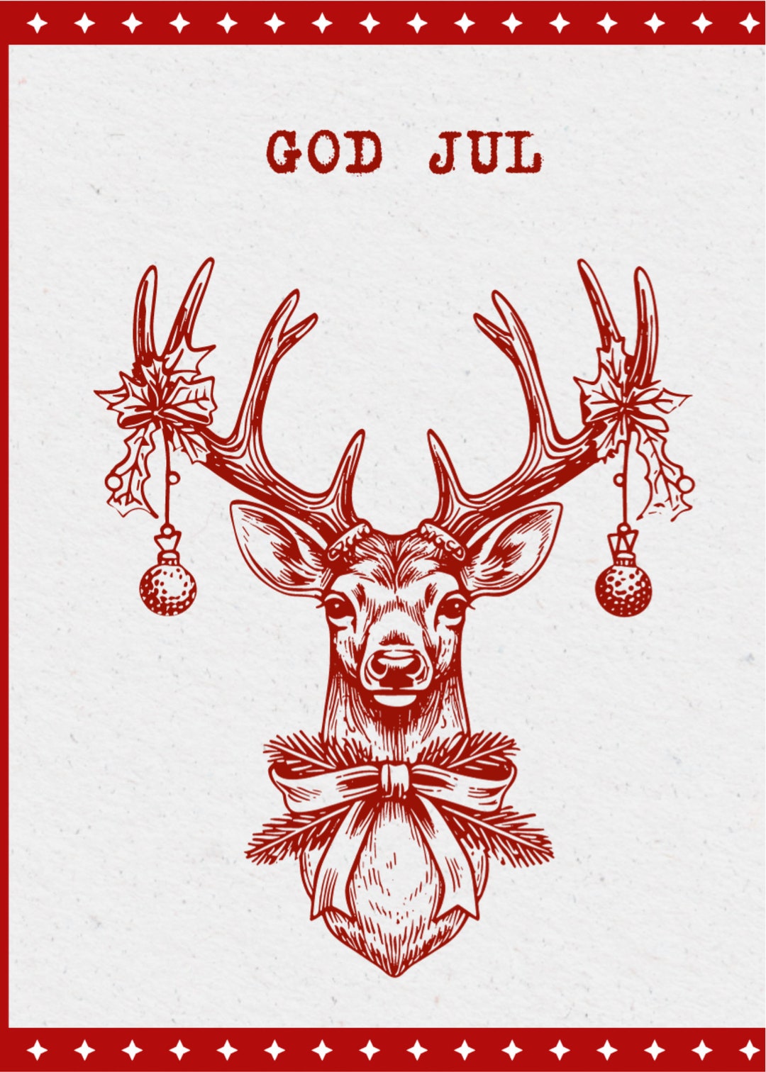 Reinsdyr Julekort Printable Julekort 3 Størrelser Digitalt PDF - Etsy