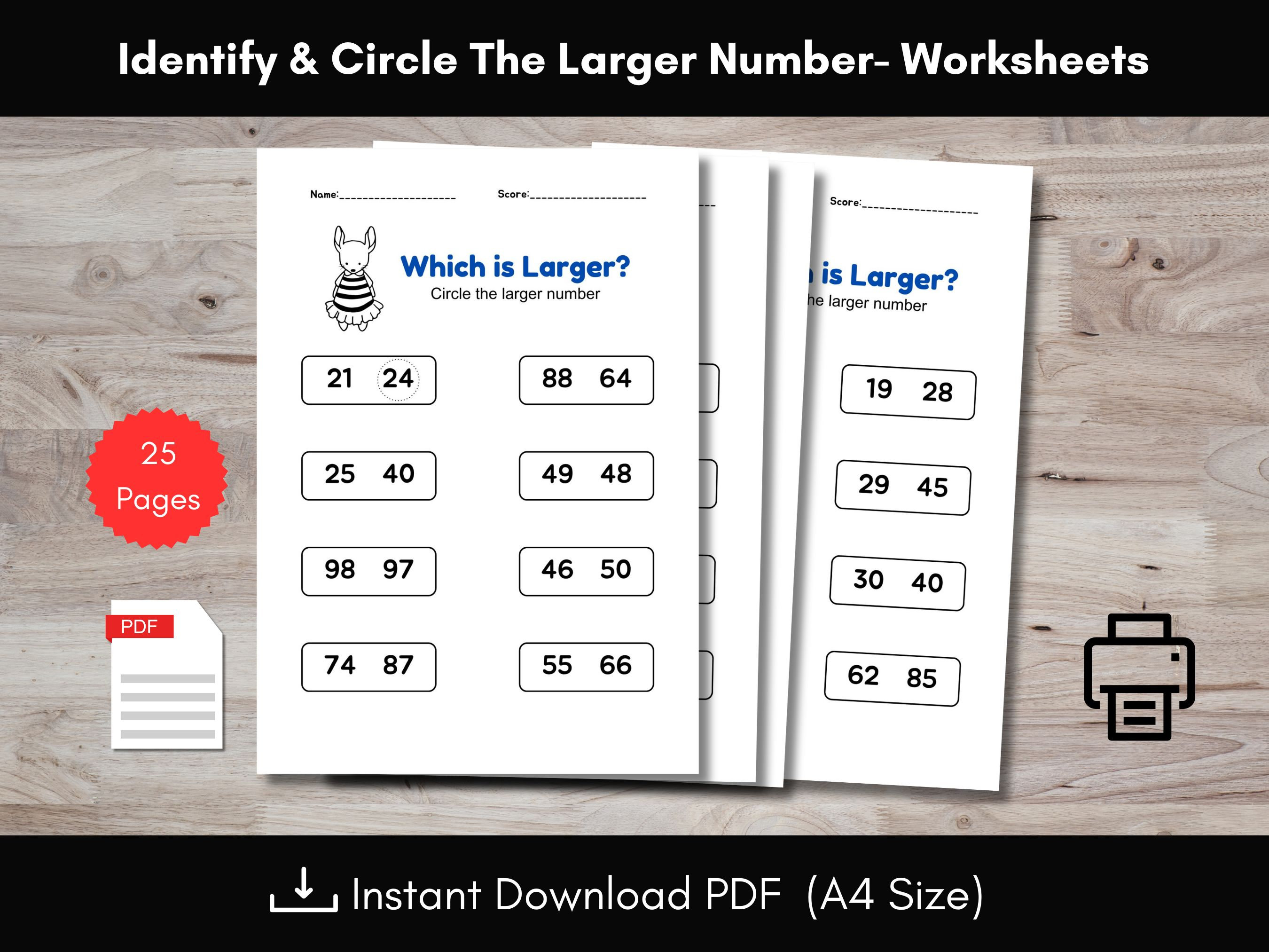 Interactive Printable Number Comparison Worksheets - Circle the Greater ...