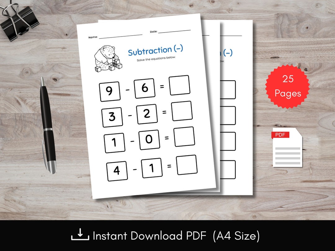 Easy Cute Bear Subtraction Worksheets for Kids, Subtracting Numbers ...