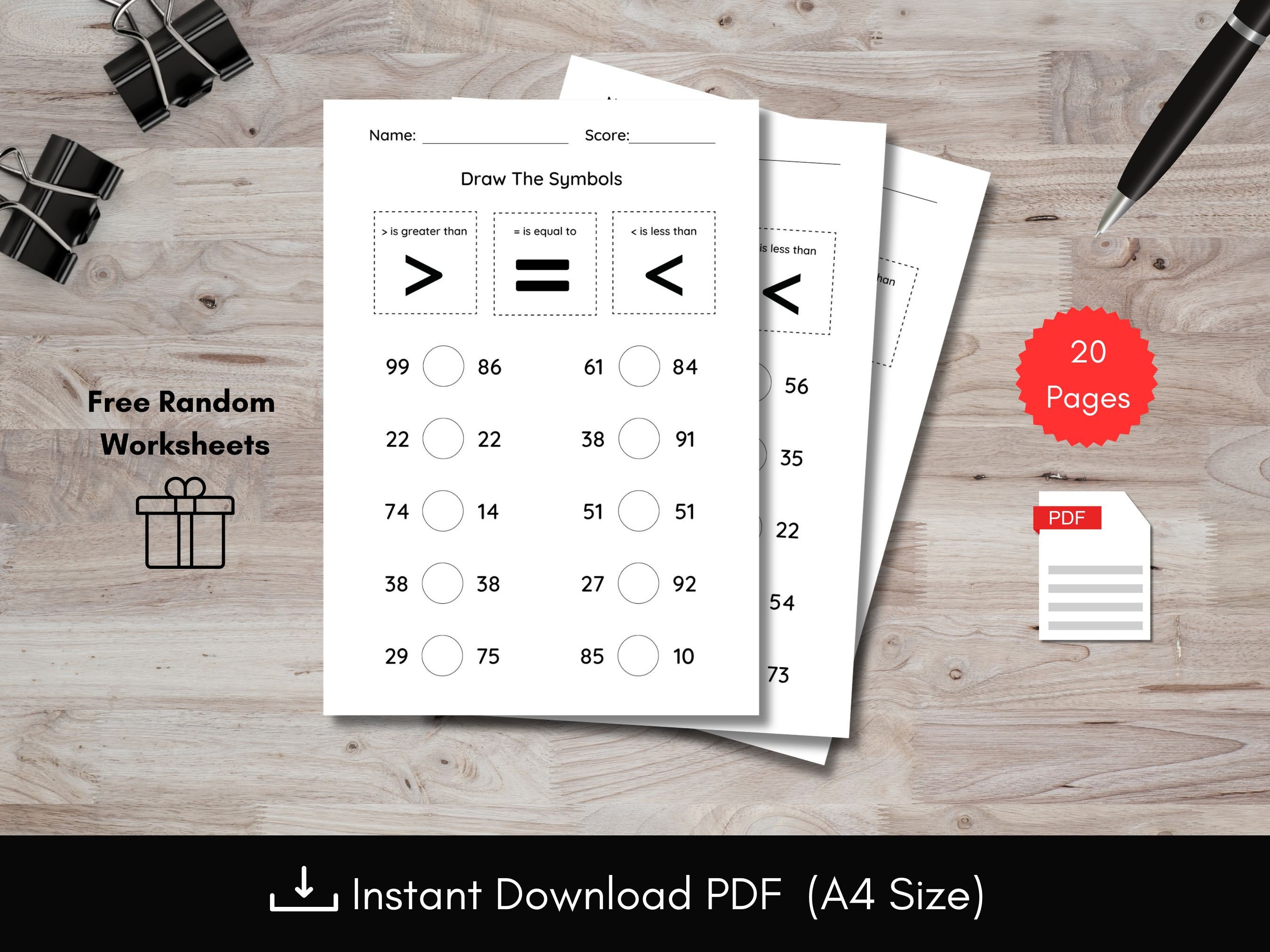 Number Comparison Worksheets - Draw Symbol of Equal, Greater Than, Less ...