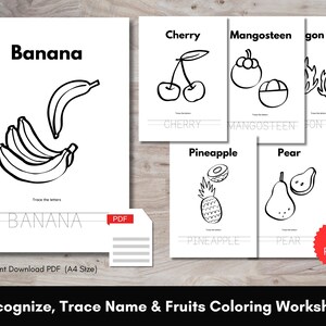 Fun Colouring and Fruits Name Tracing Worksheets, Easy Fruit Name ...