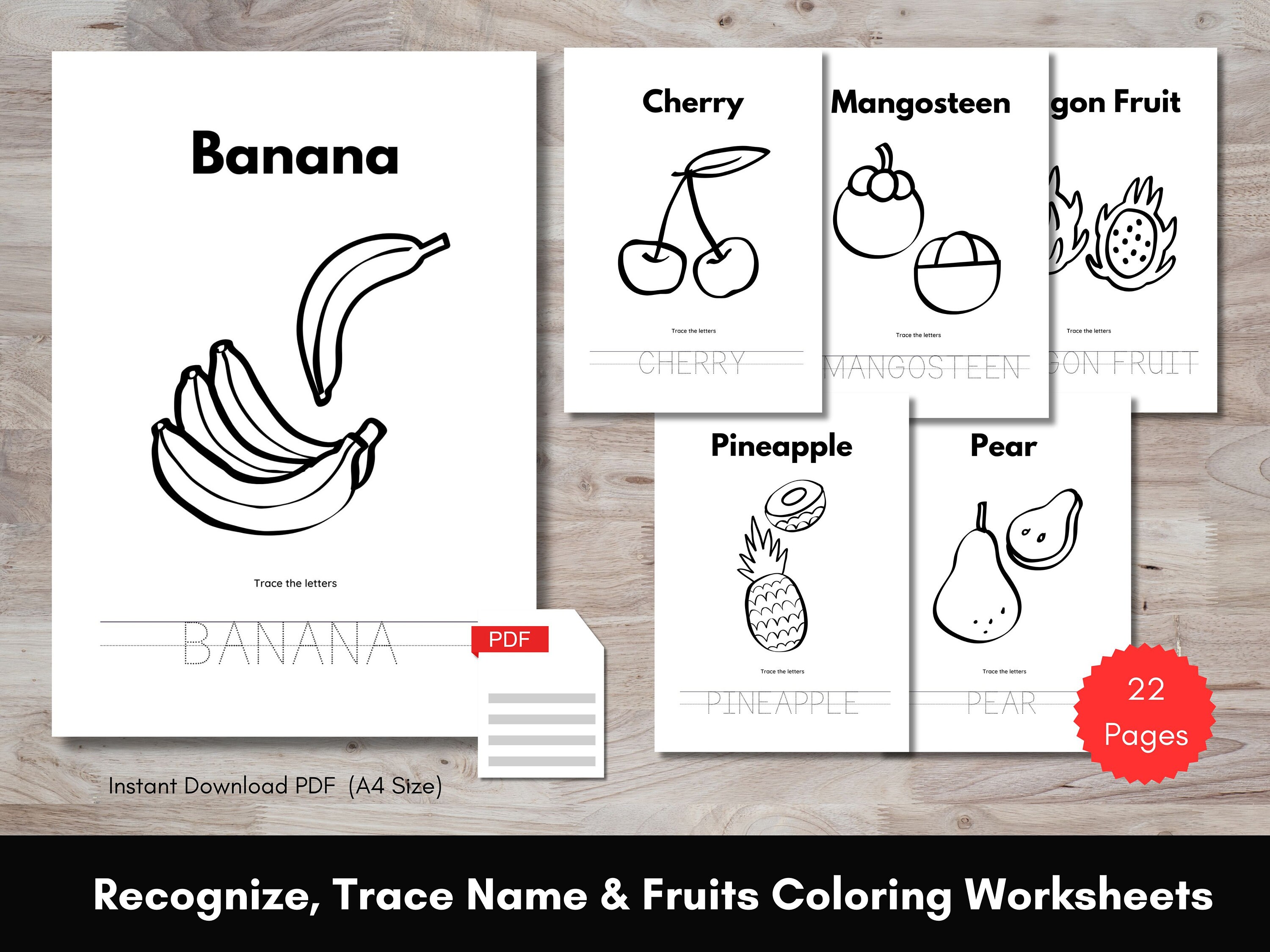 Fun Colouring and Fruits Name Tracing Worksheets, Easy Fruit Name ...