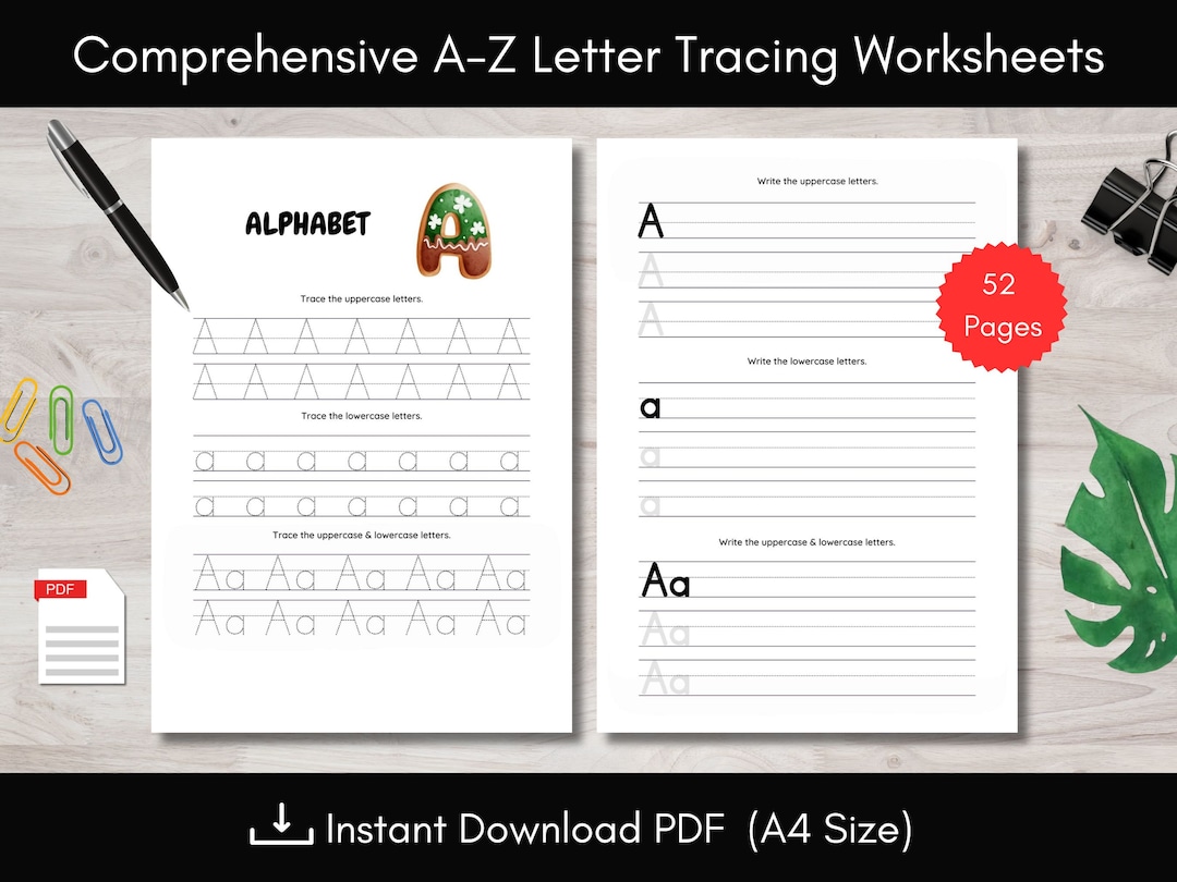 Printable A-Z Alphabet Tracing Worksheets, Letter Writing Practice for ...