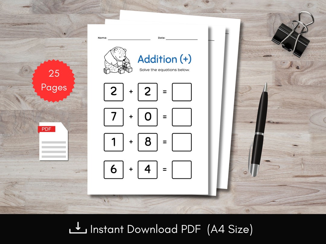 Cute Bear Addition Worksheets for Math Classroom, Easy Math Practice ...