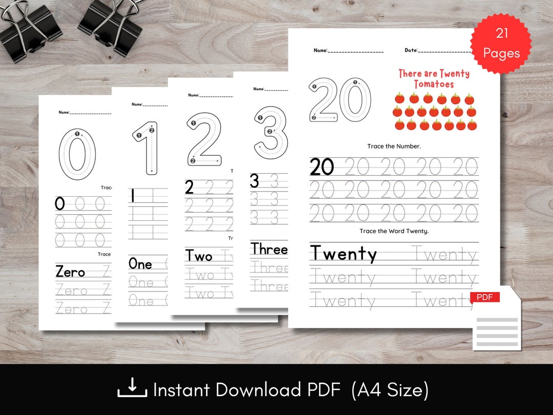 0-20 Number Worksheets, Number Tracing Workbook, Fun Tomato Number ...