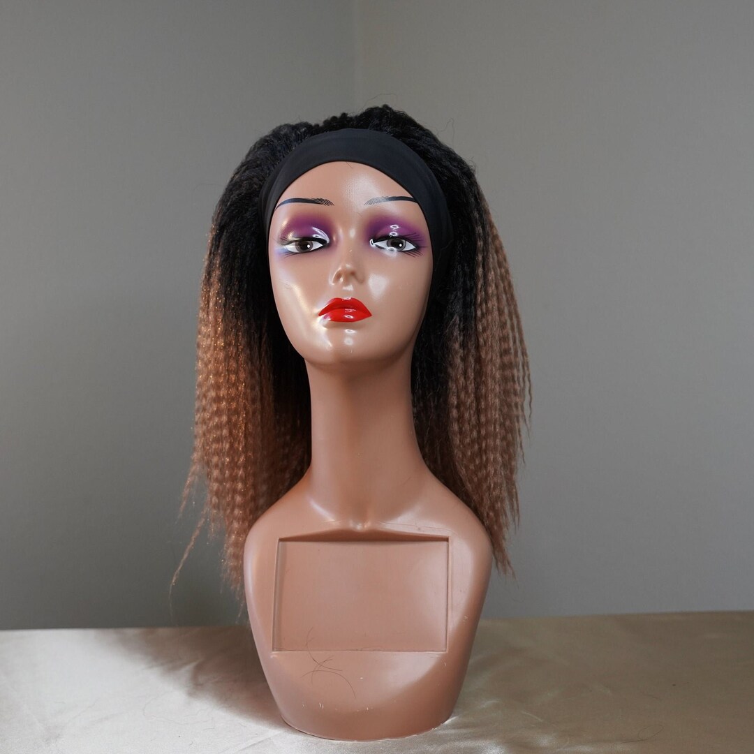 Crimped Ombre Human Hair Wig With Attached Head Band Wigs for Her ...