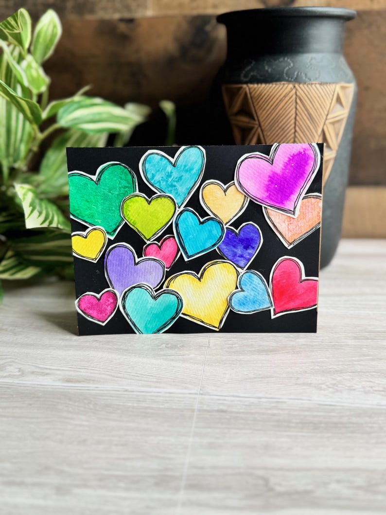 Hand Painted Watercolor Hearts Card Set, Blank Notecards - Etsy