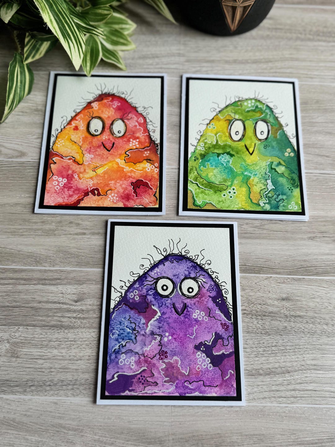 Blob Animal Cards, Hand Painted Watercolor, Set of 3 - Etsy
