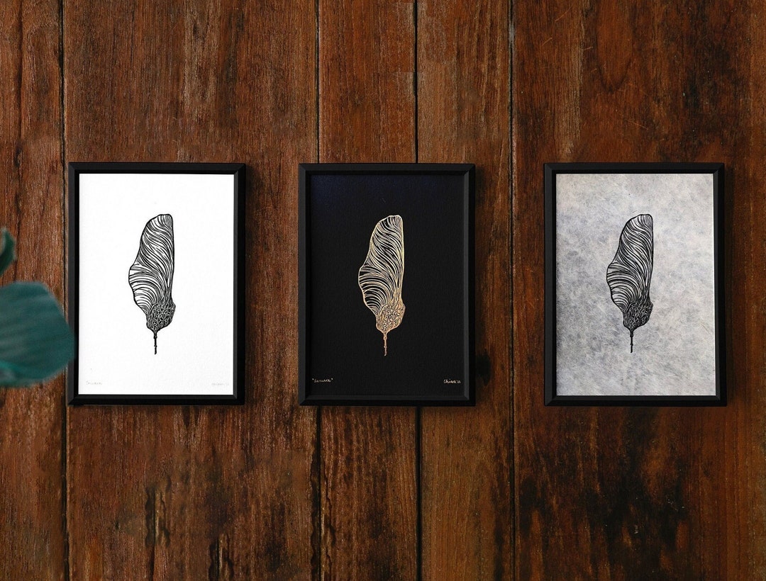 SAMARA Linocut Print – Handprinted Helicopter Seed Wall Art (unframed ...