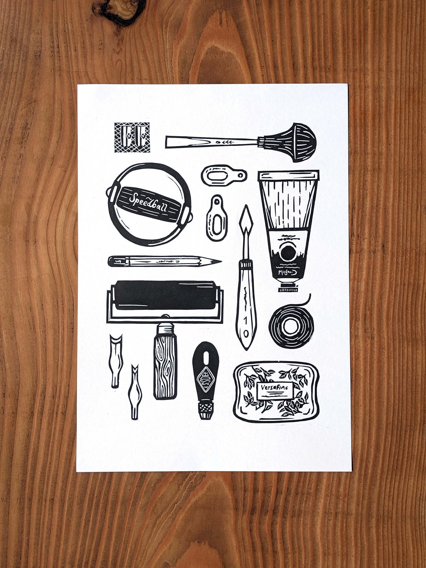 Linocut Tools Print – Handmade Black Ink Art Studio Decor - Etsy