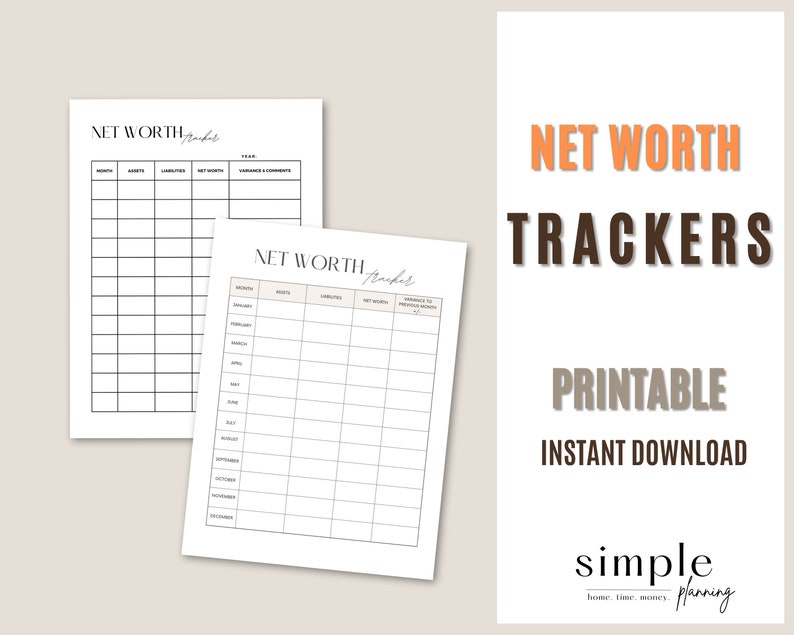 Net Worth Tracker Printable L Asset and Liabilities Balance Sheet L Net ...