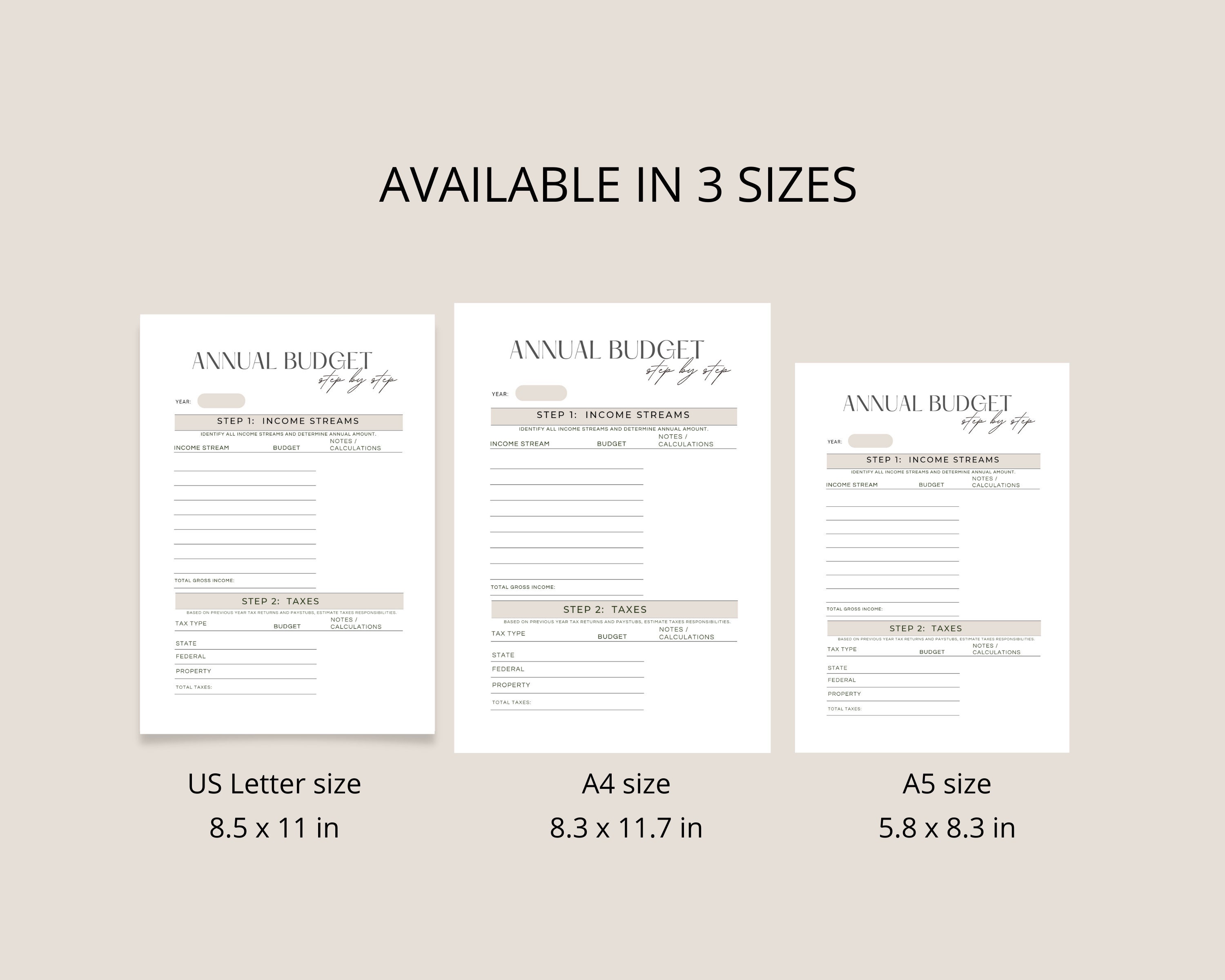 Annual Budget Step by Step Printable Template Financial Planning Budget ...
