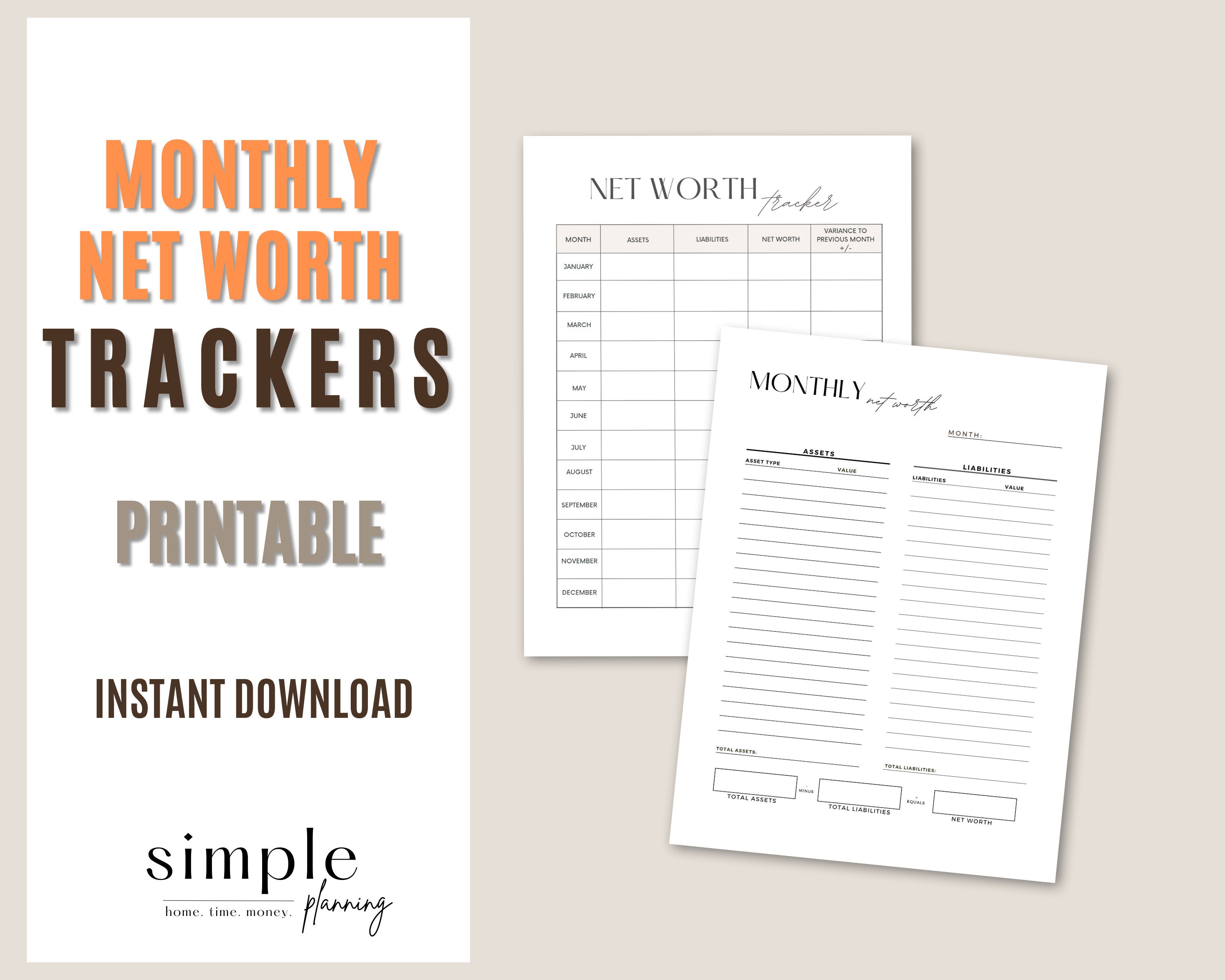 Net Worth Tracker Printable L Asset and Liabilities Balance Sheet L Net ...