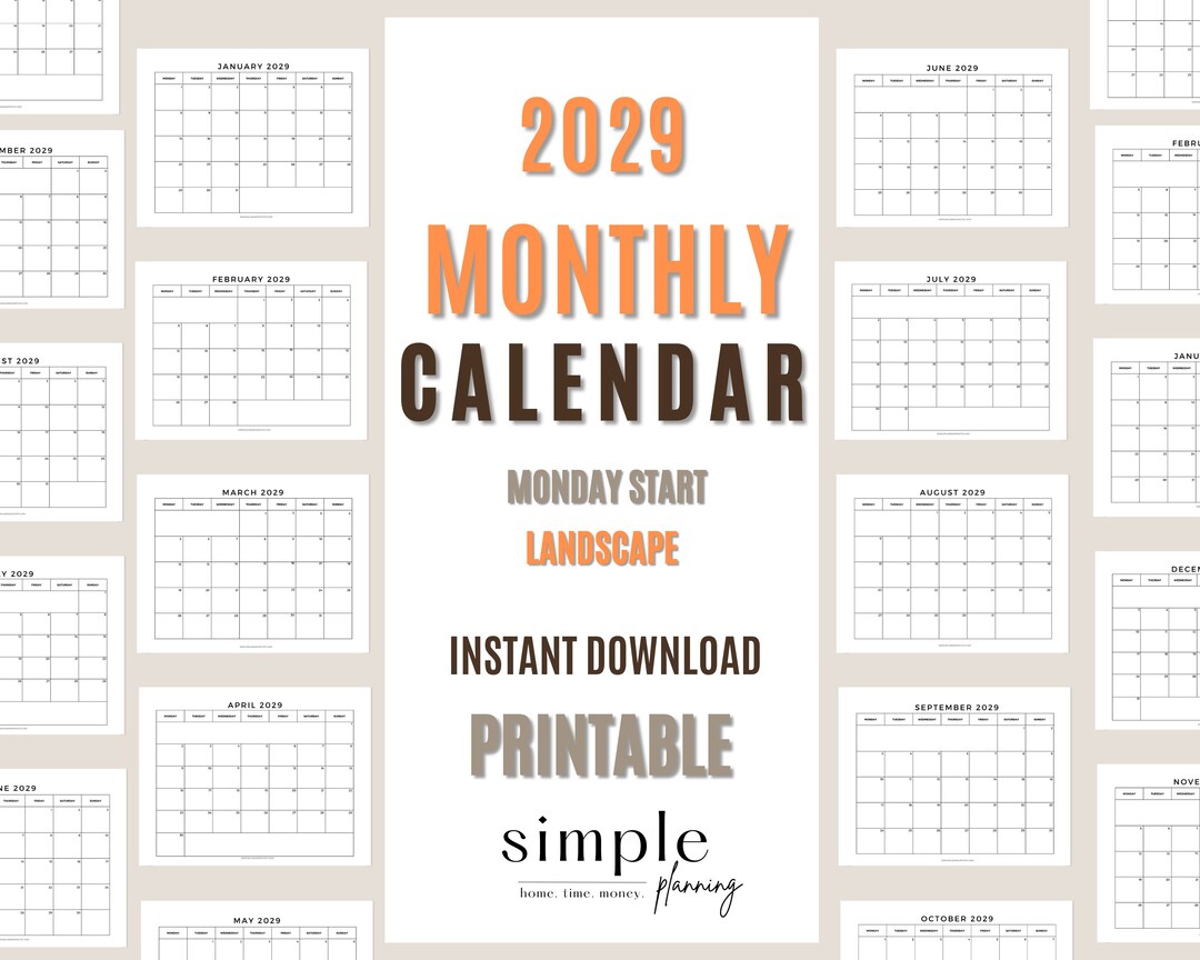 2029 Monthly Calendar L 2029 Monthly Planner L Minimalist Monthly ...
