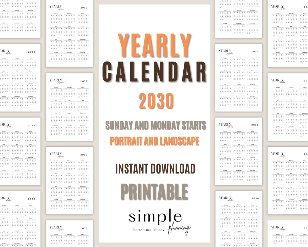 2030 Year Calendar Printable L Portrait and Landscape L Minimalist L ...