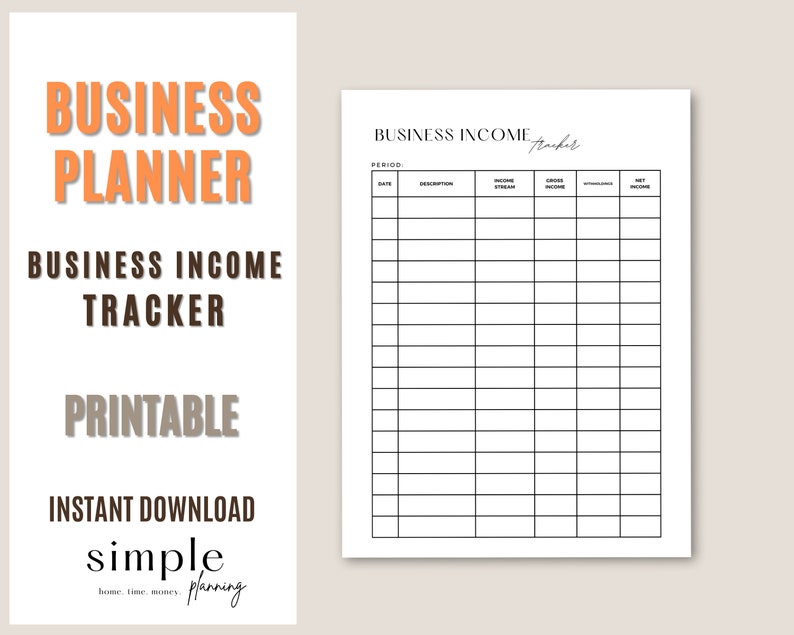 Business Income Tracker Printable L Business Planner L Business Income ...