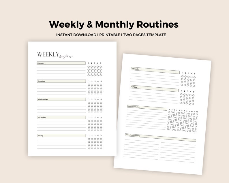 Daily Routine Tracker, Weekly and Monthly Routines Printable, Routine ...