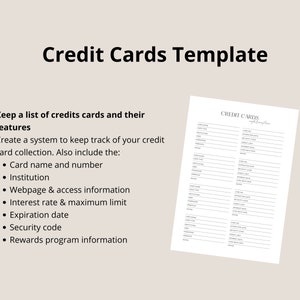 Personal and Financial Information Printable, Credit Cards Information ...