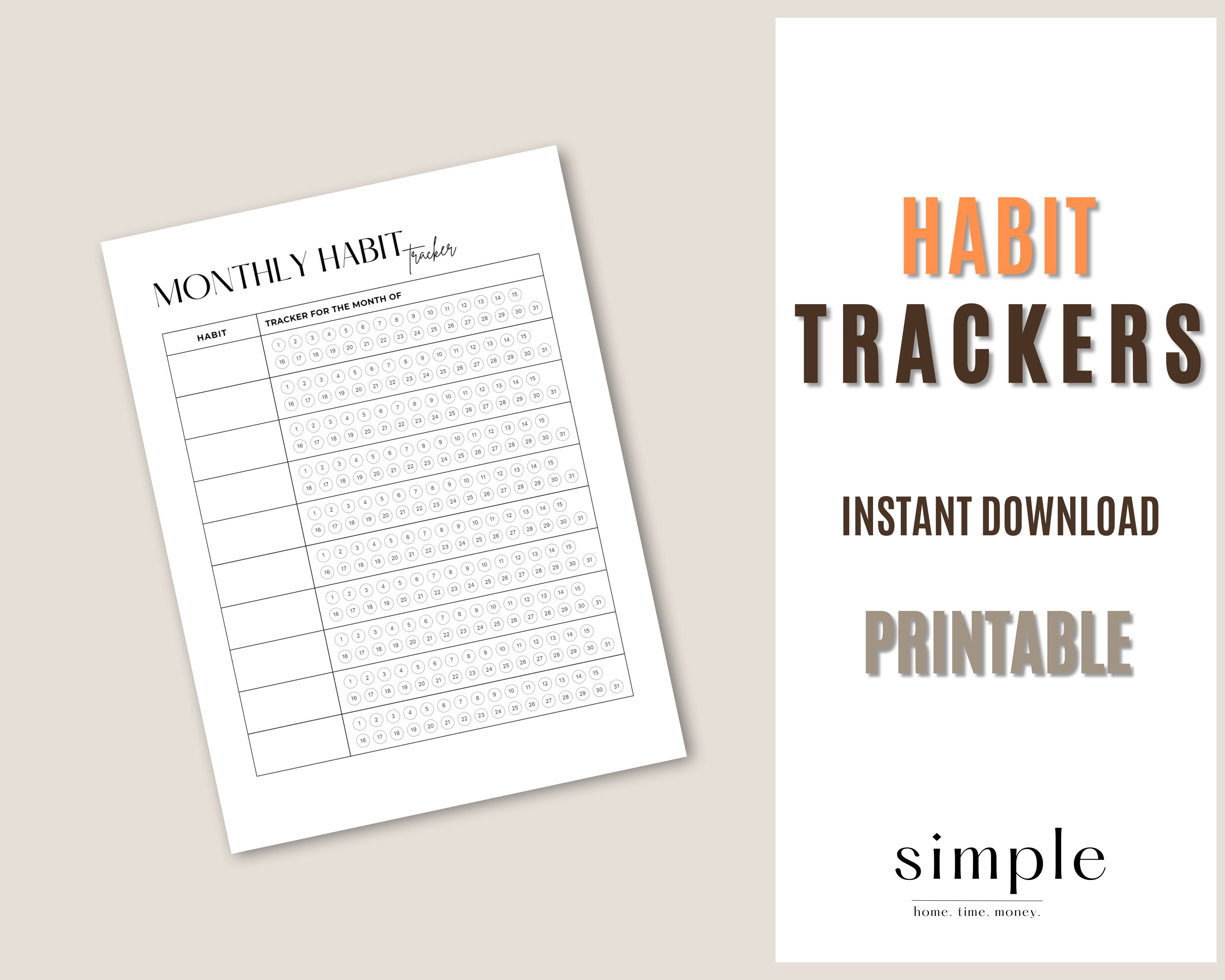 Habits Tracker Printable, Habit Log, Habit Challenge - Weekly, Monthly ...