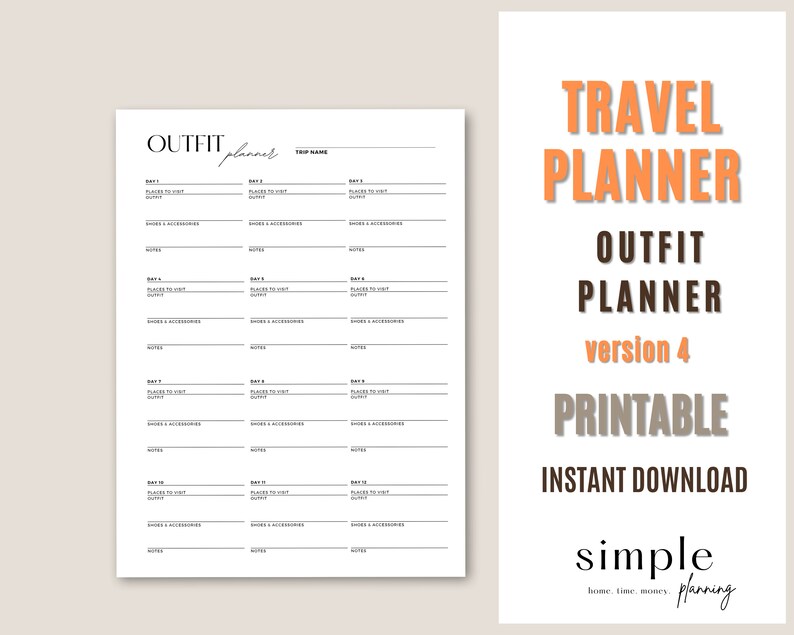 Outfit Planner Printable L Travel Outfit Planner L Daily Outfits ...