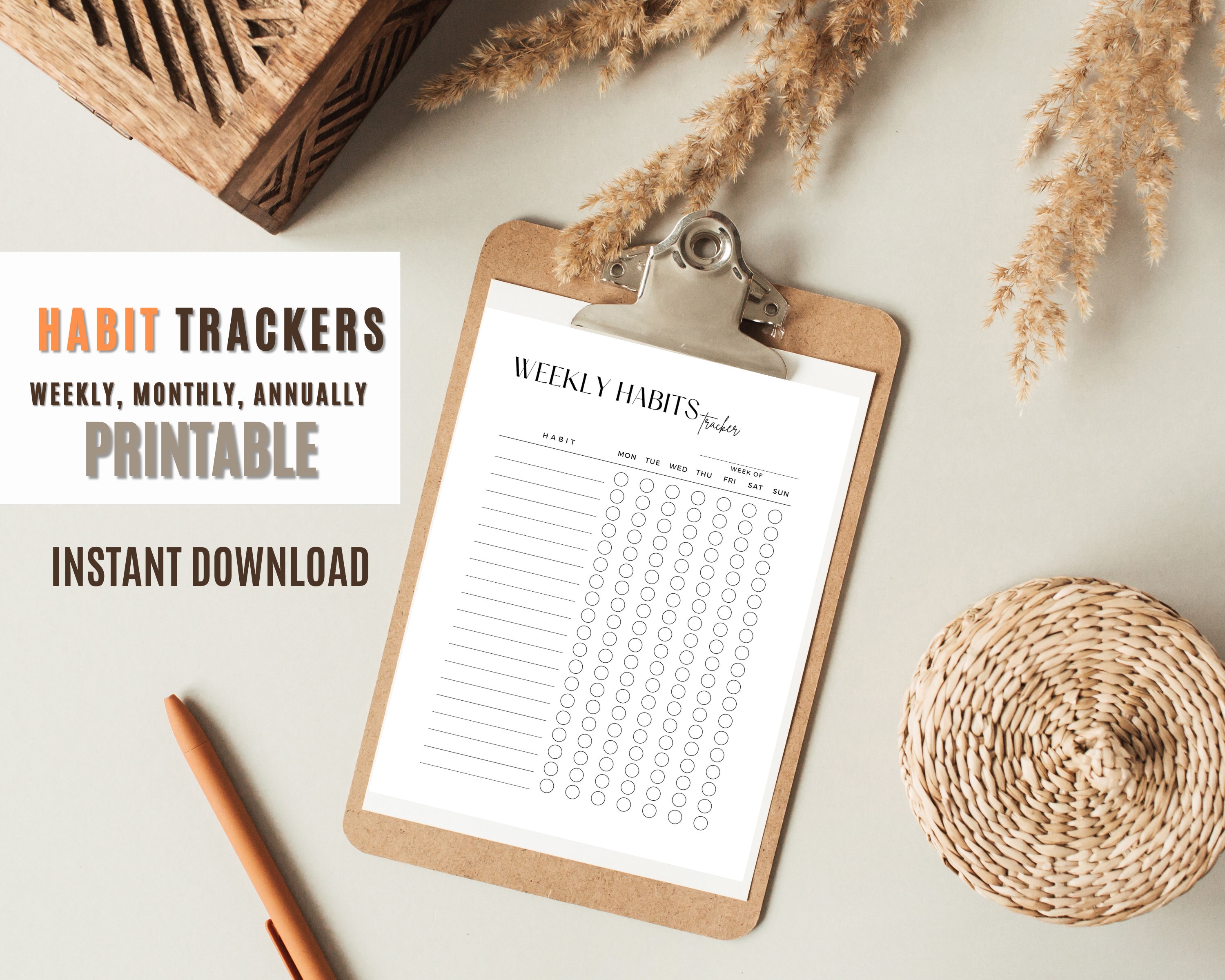 Habits Tracker Printable, Habit Log, Habit Challenge Weekly, Monthly ...