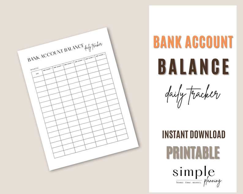 Bank Account Balance Daily Tracker | Checking and Savings Account ...
