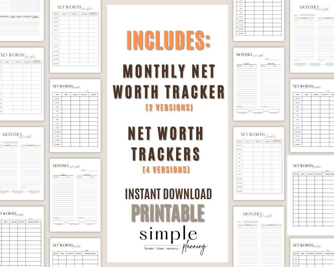 Net Worth Tracker Printable L Asset and Liabilities Balance Sheet L Net ...