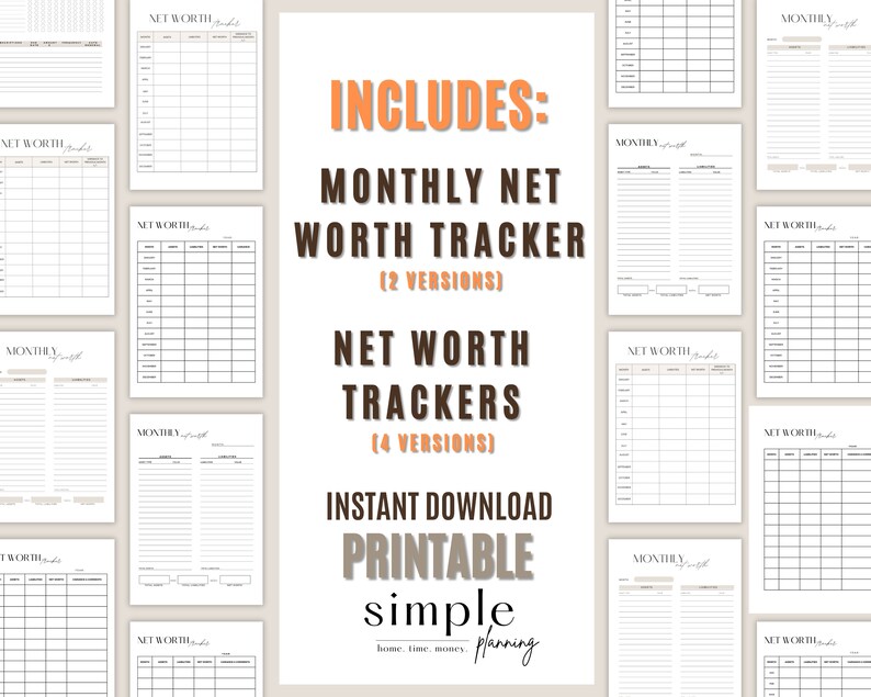Net Worth Tracker Printable L Asset and Liabilities Balance Sheet L Net ...