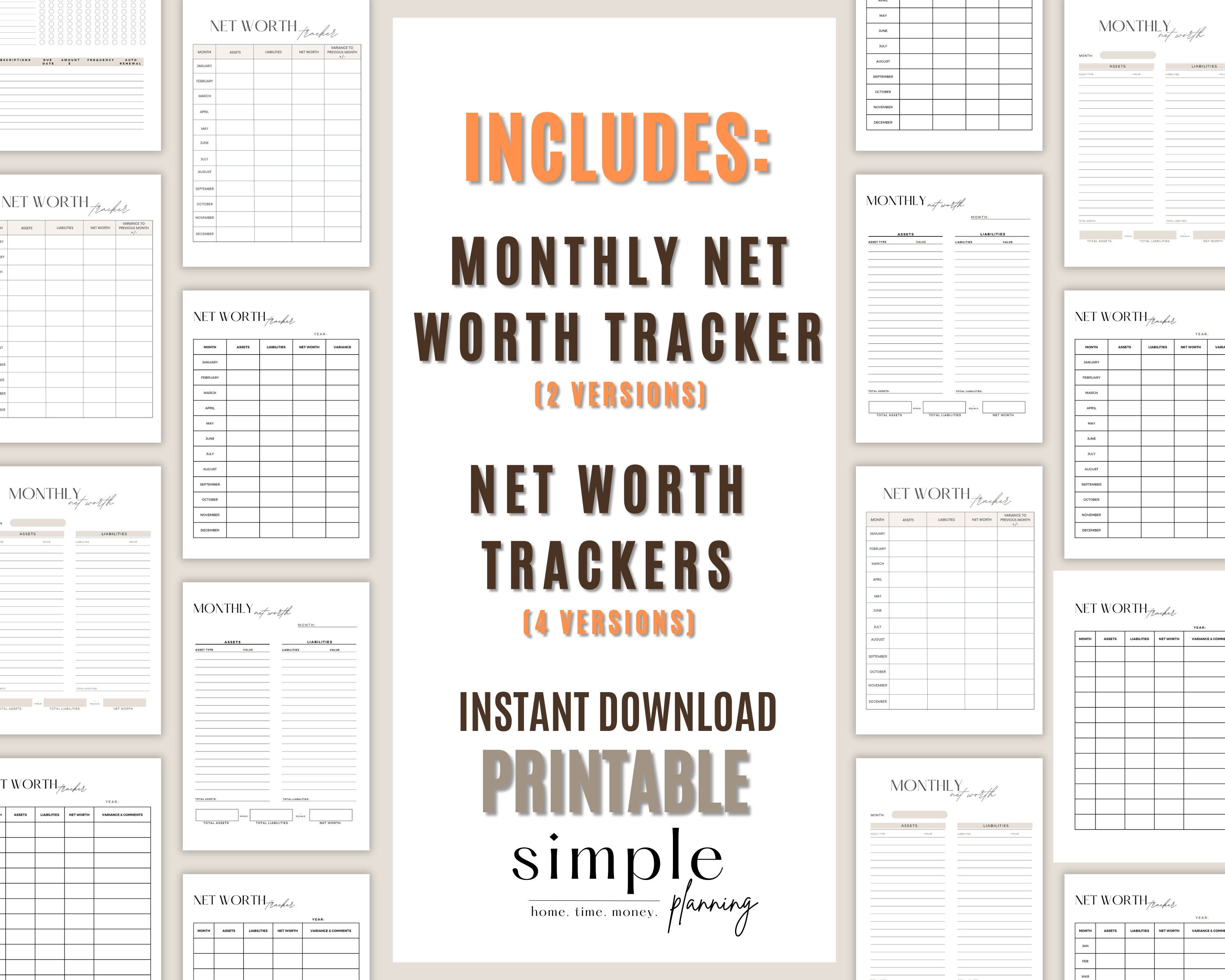 Net Worth Tracker Printable L Asset and Liabilities Balance Sheet L Net ...