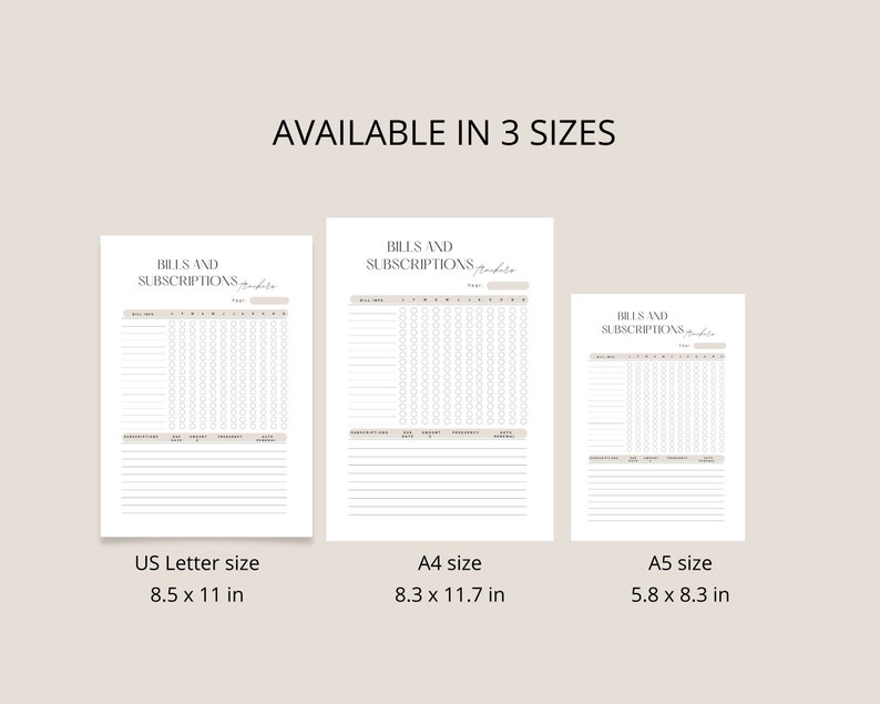 Bills & Subscriptions Tracker Printable Subscription Log Expense ...