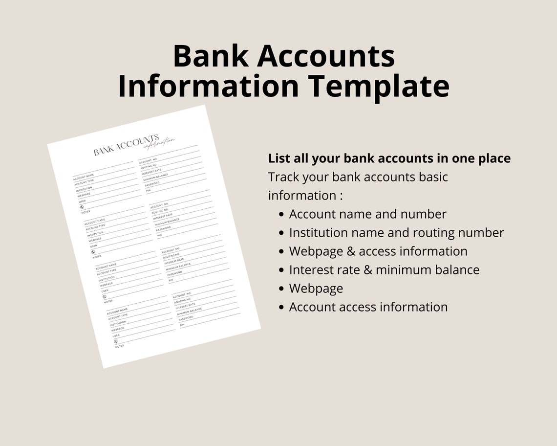 Personal and Financial Information Printable, Credit Cards Information ...