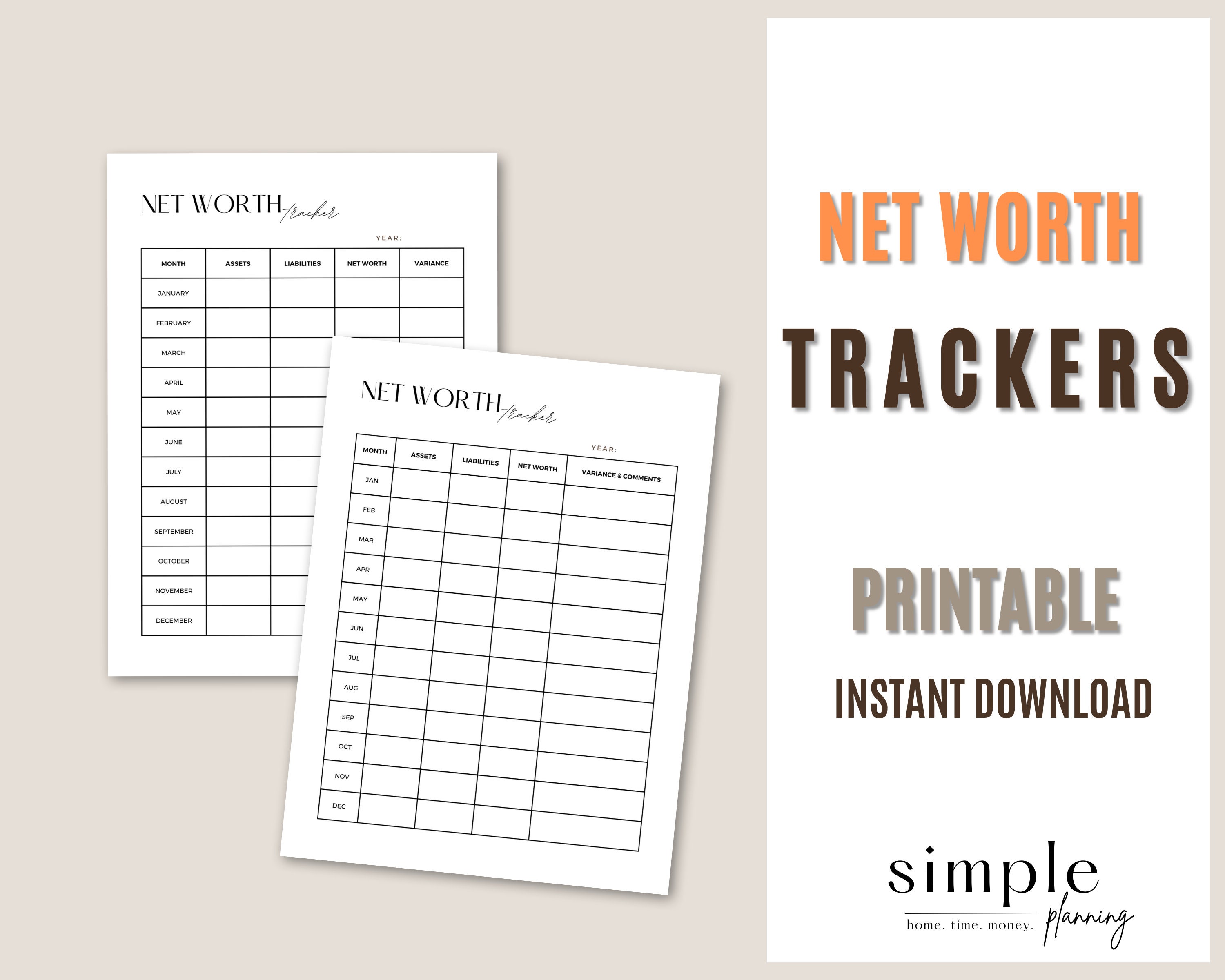 Net Worth Tracker Printable L Asset and Liabilities Balance Sheet L Net ...