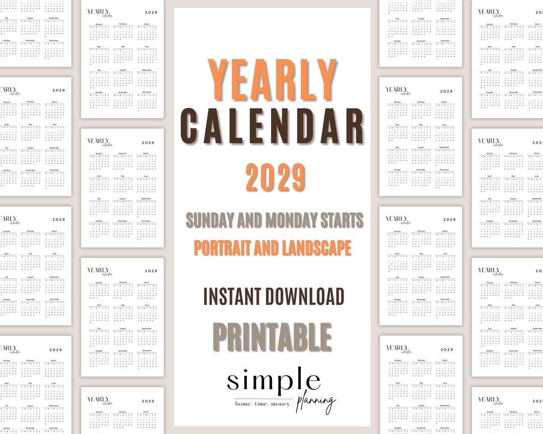 2029 Year Calendar Printable L Portrait and Landscape L - Etsy