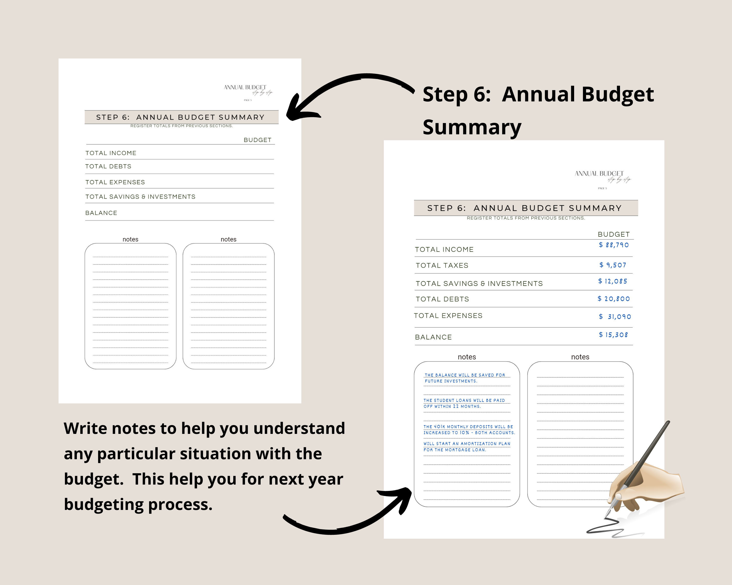 Annual Budget Step by Step Printable Template Financial Planning Budget ...