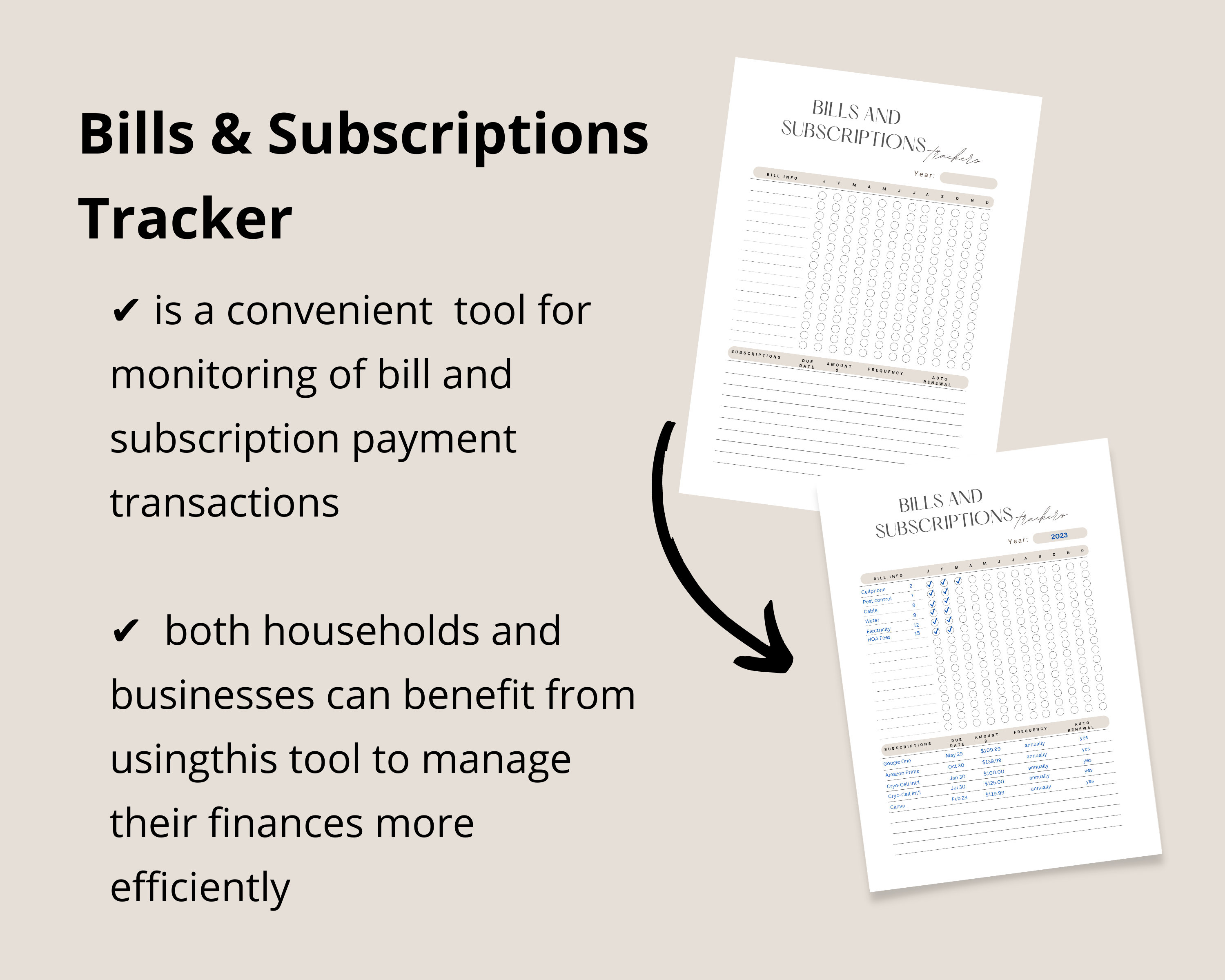 Bills & Subscriptions Tracker Printable Subscription Log Expense ...