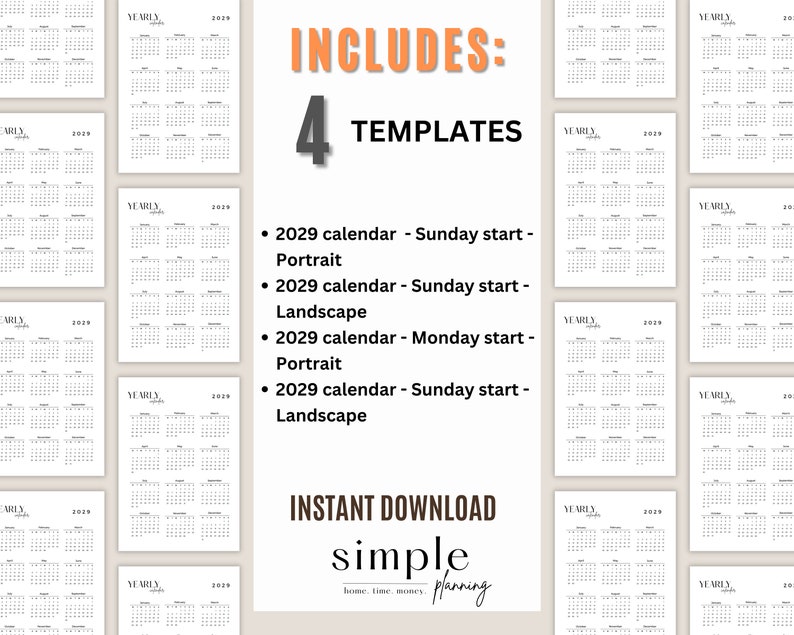 2029 Year Calendar Printable L Portrait and Landscape L Minimalist L ...