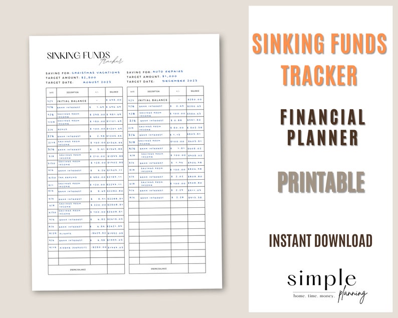 Sinking Fund Tracker Printable L Savings Tracker L Savings Challenge L ...