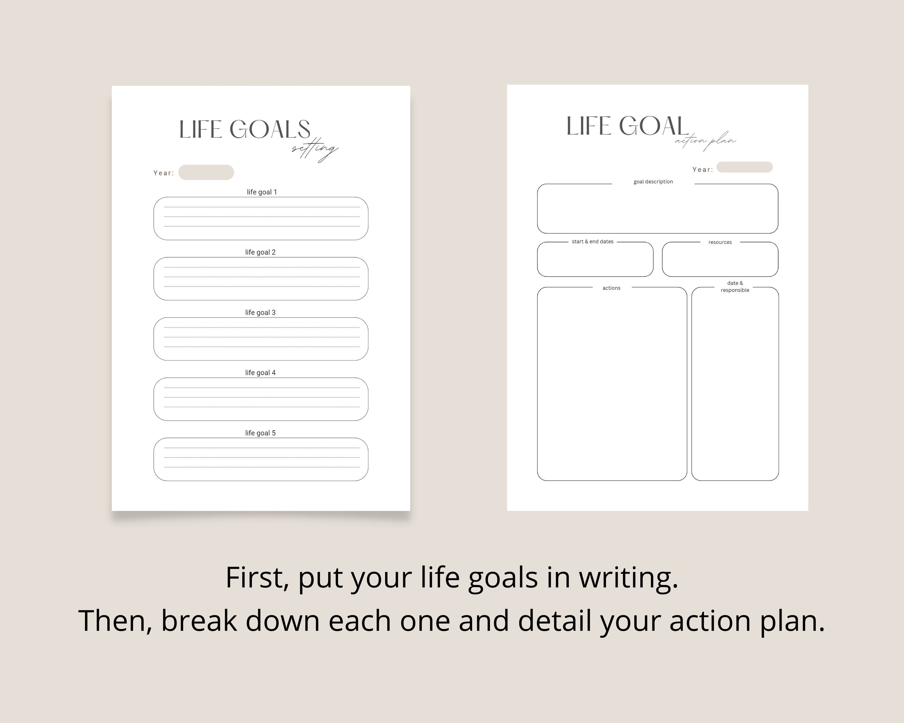 Life Goal Setting Printable Templates, Goal Planner, Goal Action Plan ...