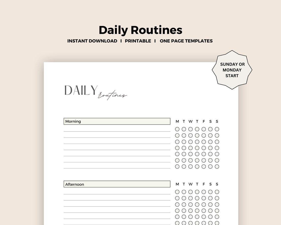Daily Routine Tracker, Weekly and Monthly Routines Printable, Routine ...