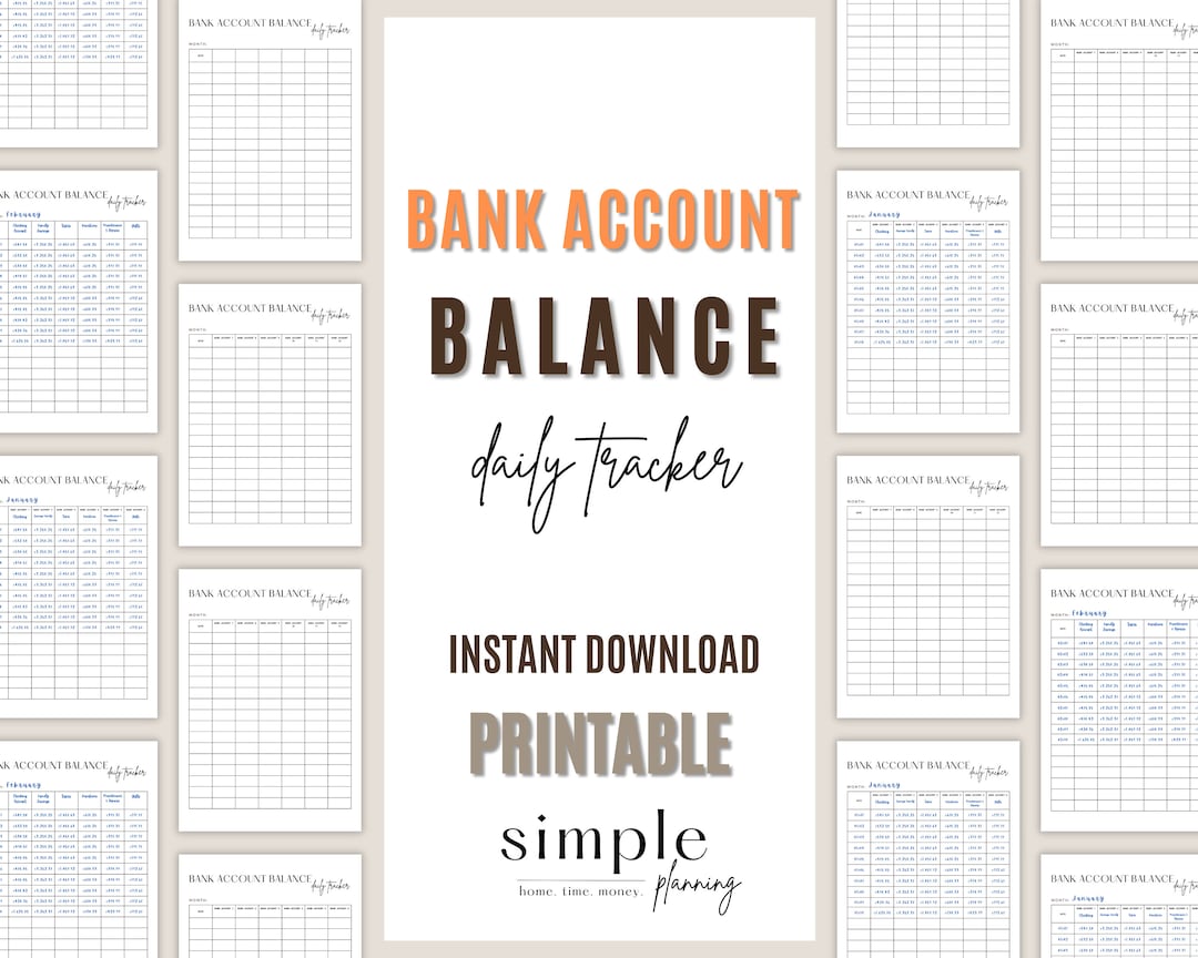 Bank Account Balance Daily Tracker | Checking and Savings Account ...